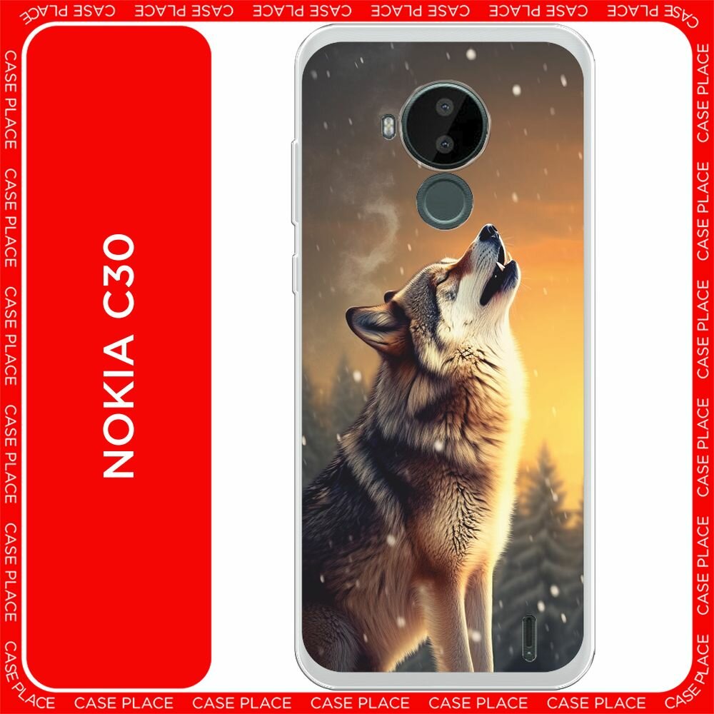 Силиконовый чехол на Nokia C30 / Нокия C30 с принтом "Воющий волк"
