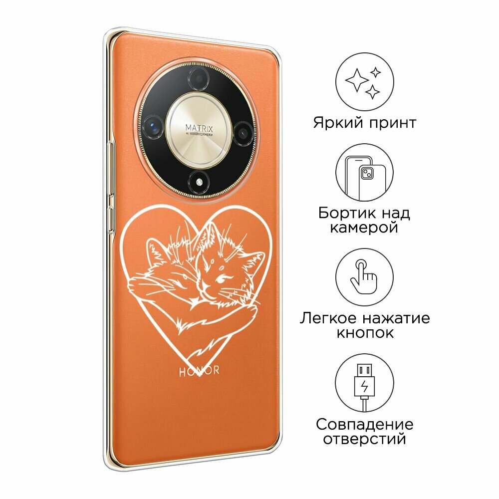 Чехол на Honor X9b / Хонор X9B с принтом "Влюблённые котики рисунок 2 - 14 февраля", прозрачный — фото 1