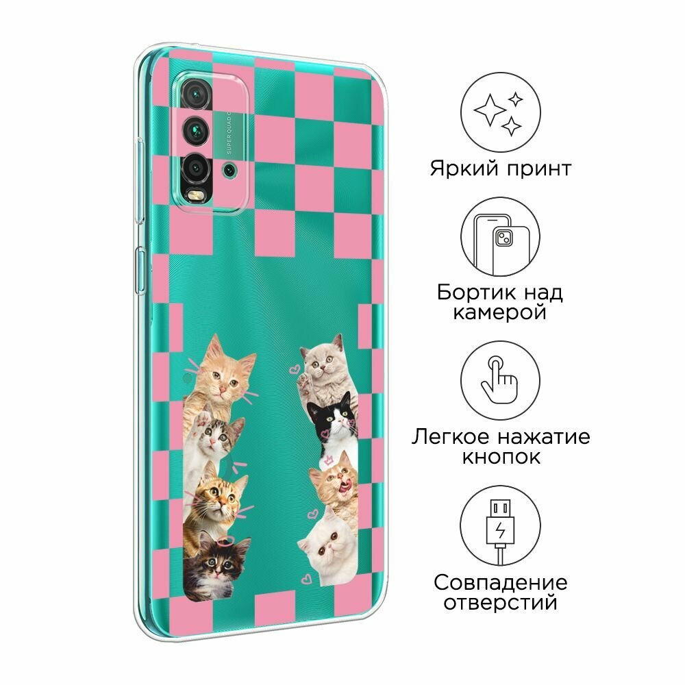 Чехол на Xiaomi Redmi 9T / Сяоми Редми 9Т с принтом "Милашки котики", прозрачный — фото 1