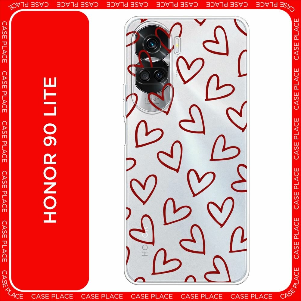 Чехол на Honor 90 Lite / Хонор 90 Лайт с принтом "Little hearts doodles 2 - 14 февраля", прозрачный