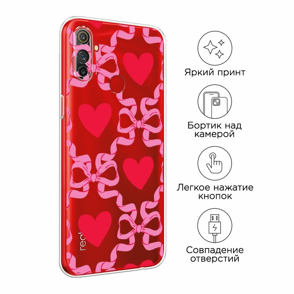 Чехол на Realme C3 / Реалми C3 с принтом "Hearts and ribbons 2 - 14 февраля", прозрачный — фото 1