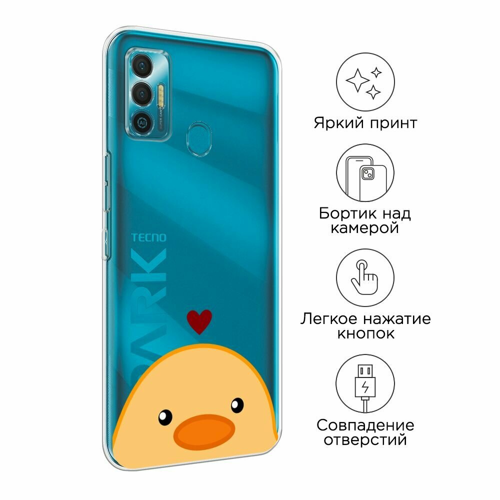 Чехол на Tecno Spark 7 / Техно Спарк 7 с принтом "Влюблённая уточка - 14 февраля", прозрачный — фото 1
