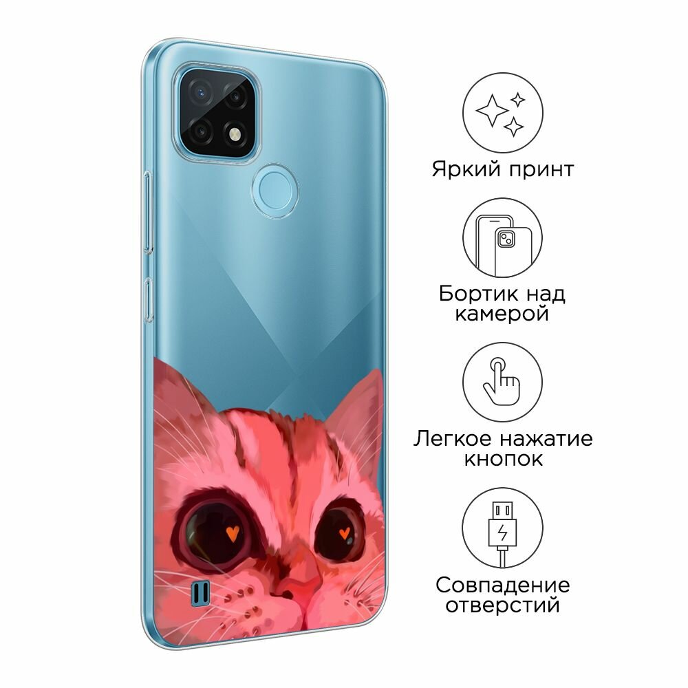 Чехол на Realme C21 / Реалми С21 с принтом "Affectionate cat - 8 марта", прозрачный — фото 1