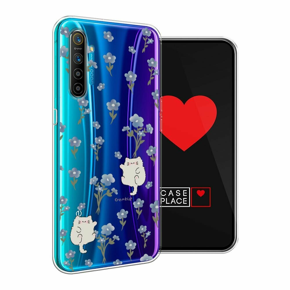 Чехол на Realme XT / Реалми XT с принтом "Gentle cats", прозрачный — фото 1