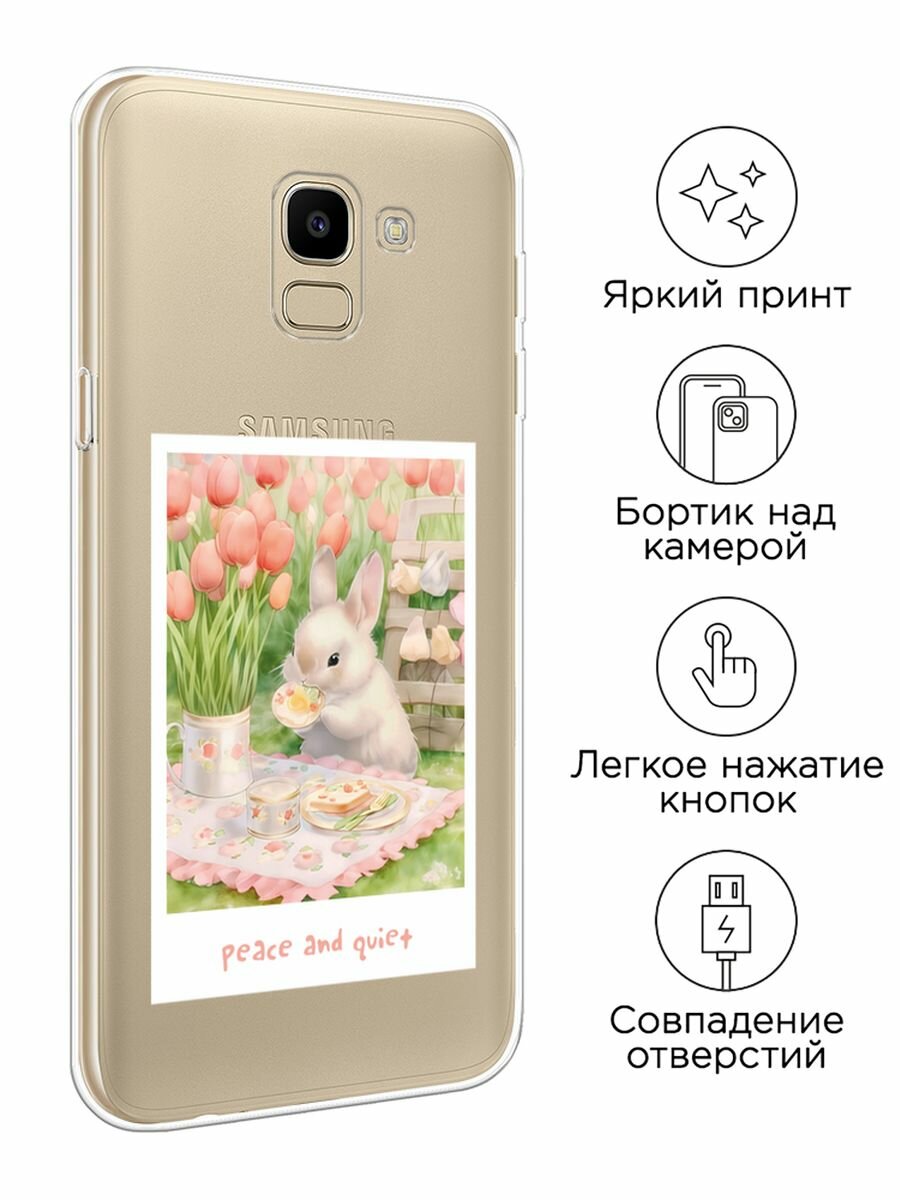 Чехол на Samsung Galaxy J6 2018 / Самсунг Галакси Джей 6 2018 с принтом "Кролик на пикнике", прозрачный — фото 1