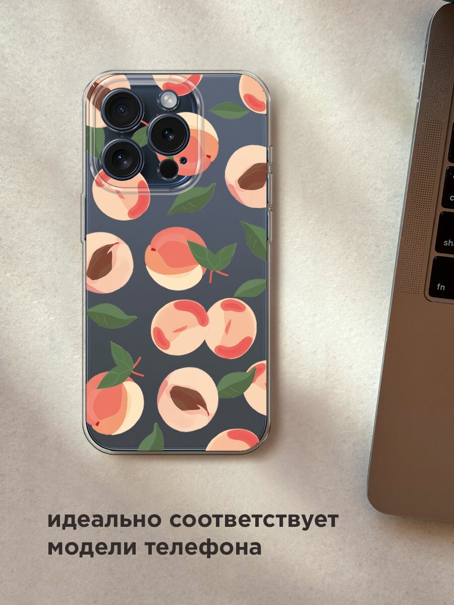 Чехол на Apple iPhone 15 Pro / Айфон 15 Про с принтом "Нежные персики паттерн 2", прозрачный — фото 1