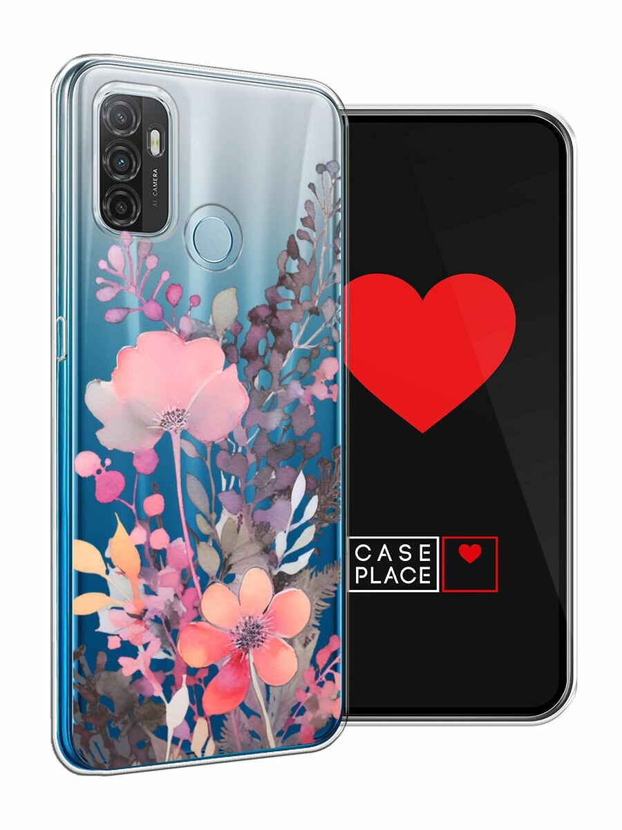 Чехол на Oppo A53 / Оппо А53 с принтом "Лиловые полевые цветы", прозрачный — фото 1