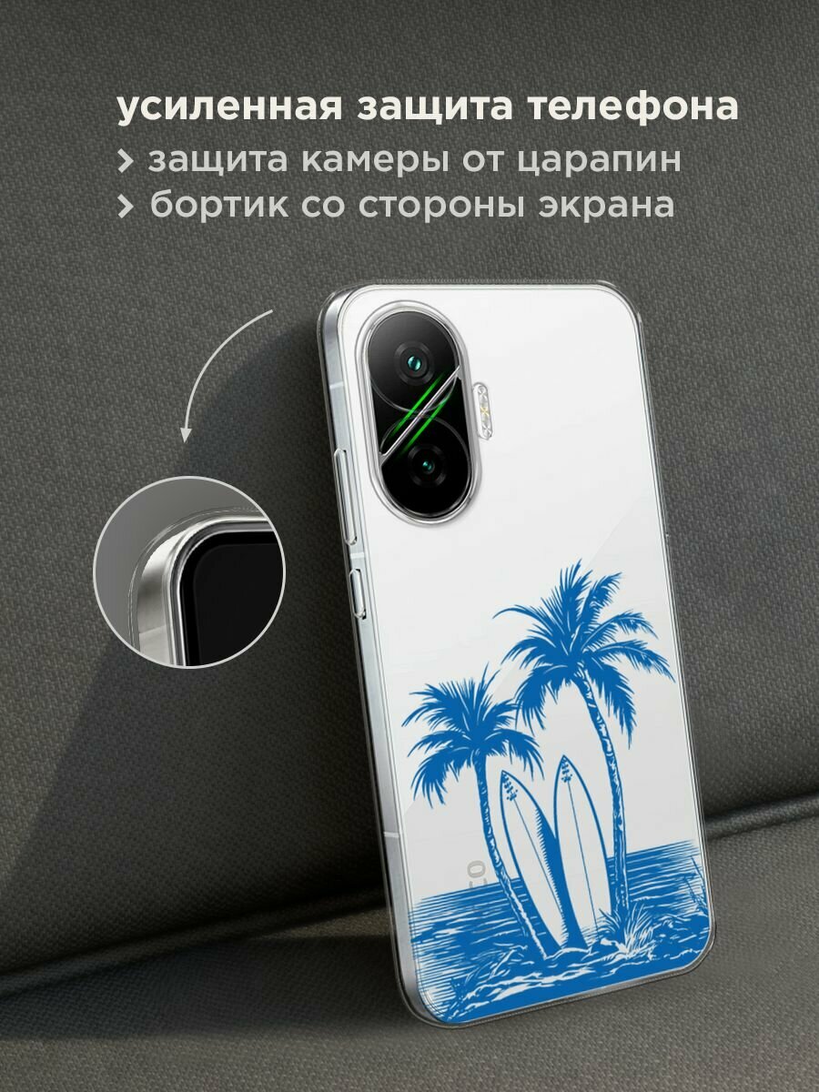 Чехол на Poco F7 / Поко F7 с принтом "Сёрфинг на островах 1", прозрачный — фото 1