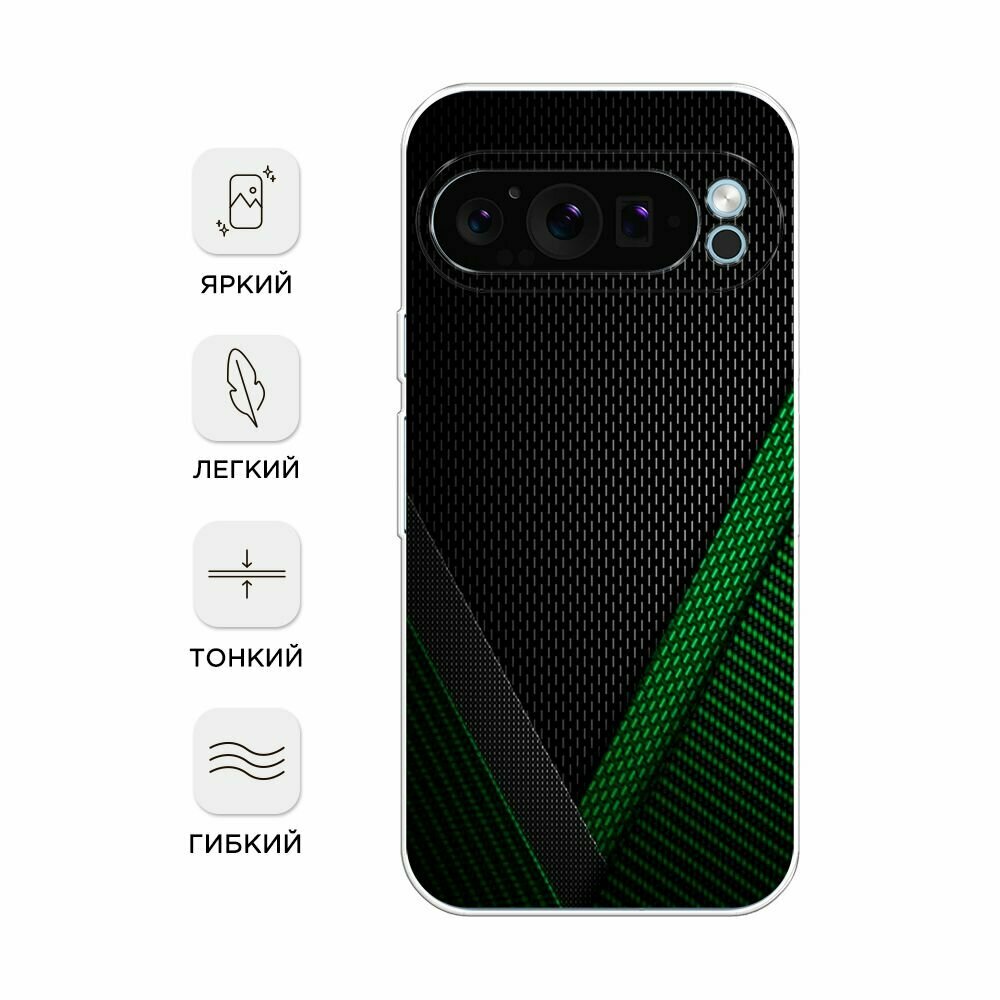 Чехол на Google Pixel 9 / Гугл Пиксель 9 с принтом "Зеленый карбон" — фото 1