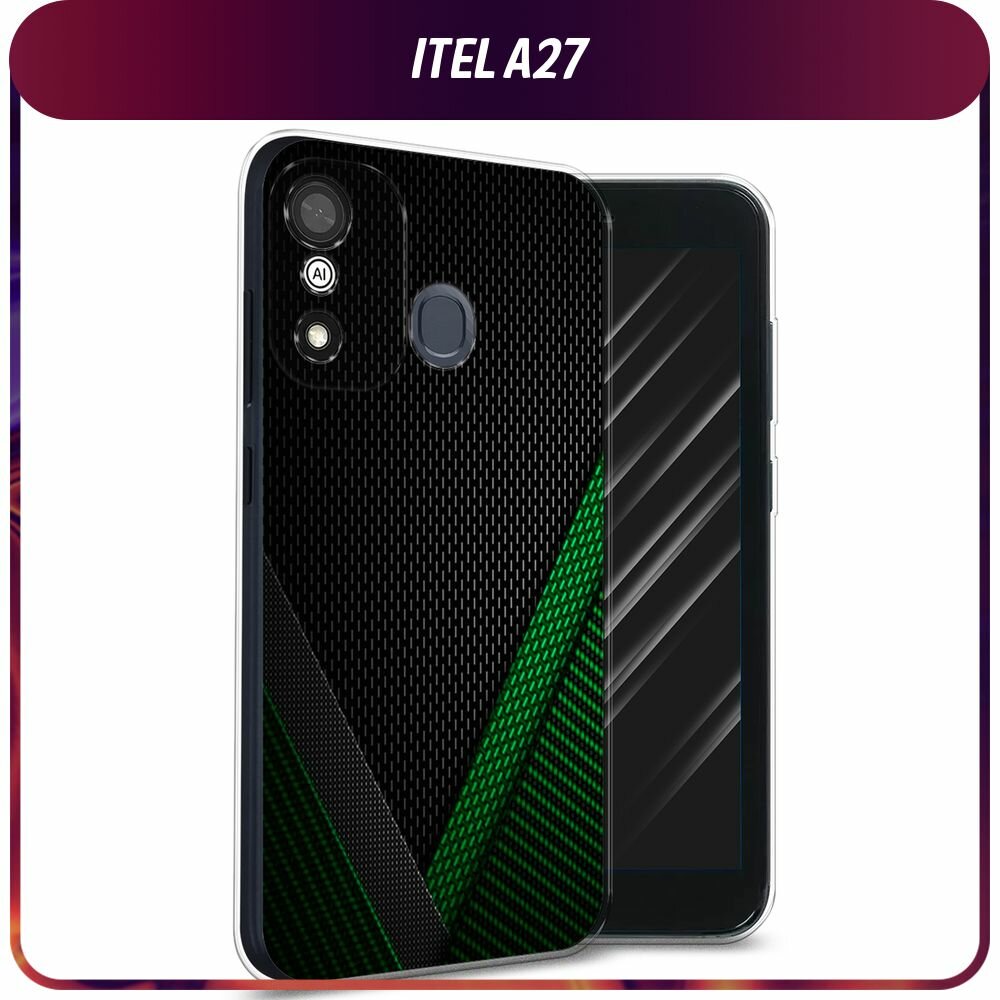 Силиконовый чехол на Itel A27 / Ител А27 с принтом "Зеленый карбон"