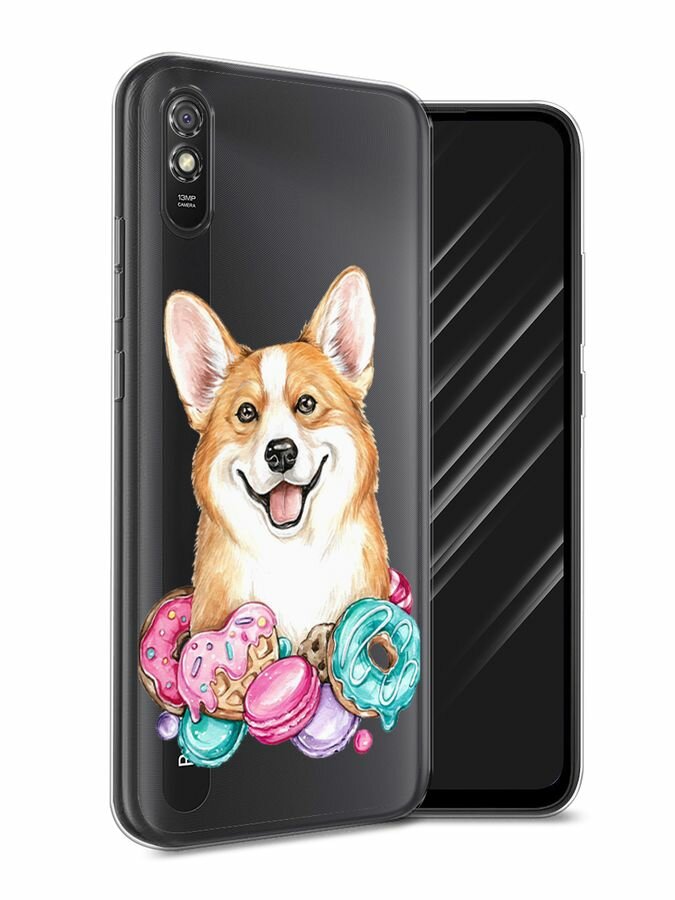 Чехол на Xiaomi Redmi 9A / Сяоми Редми 9А с принтом "Корги и сладости", прозрачный