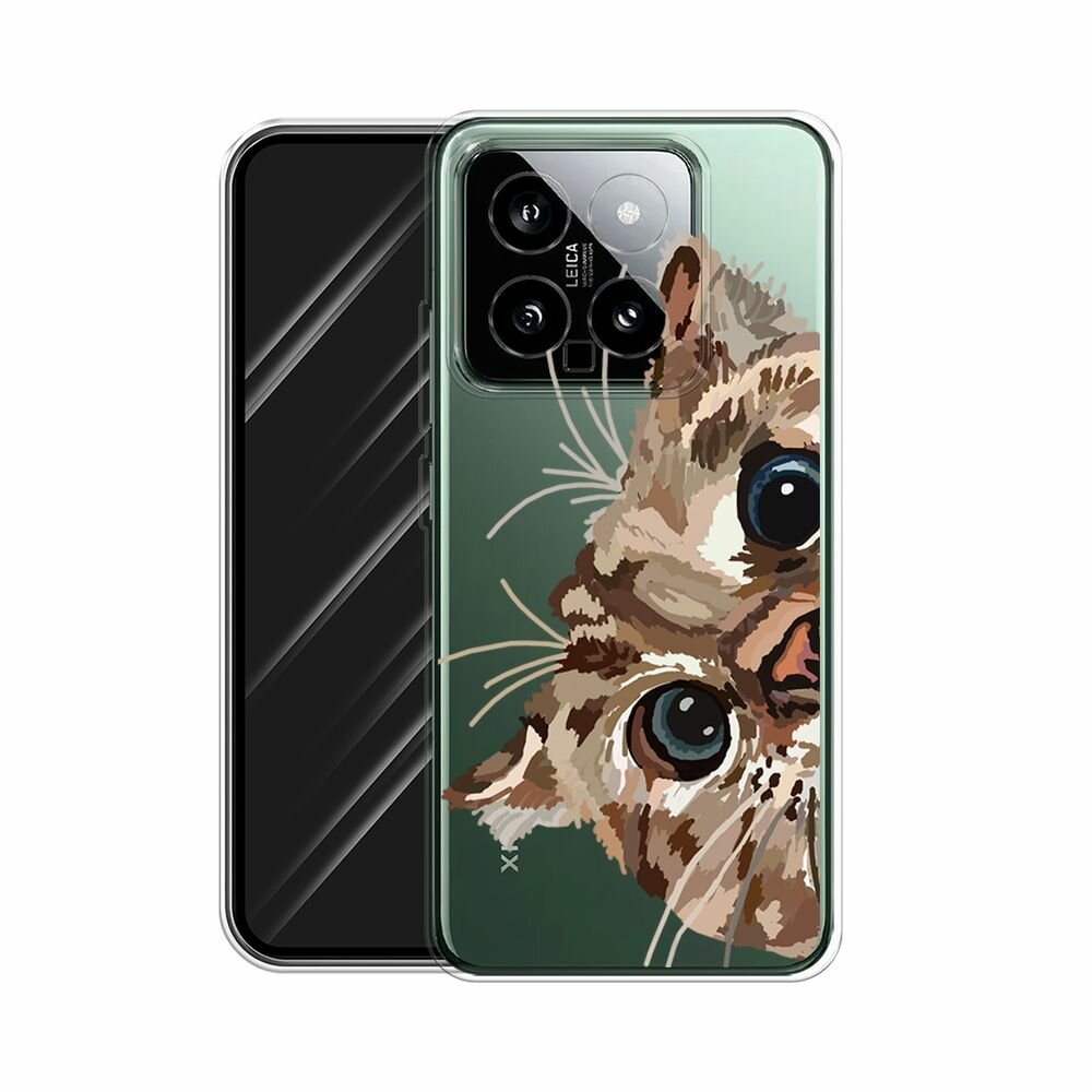 Чехол на Xiaomi 14 / Сяоми 14 с принтом "Любопытный кот", прозрачный — фото 1