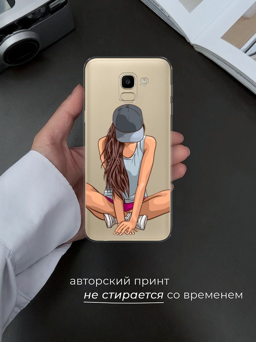 Чехол на Samsung Galaxy J6 2018 / Самсунг Галакси Джей 6 2018 с принтом "Девушка в кепочке", прозрачный — фото 1