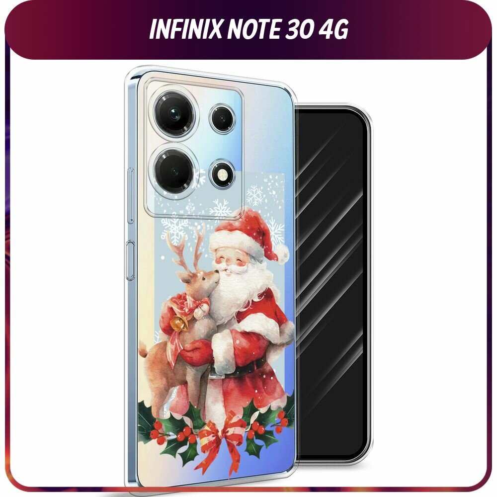 Чехол на Infinix Note 30 4G / Инфиникс Нот 30 4G с принтом Санта с оленем, прозрачный