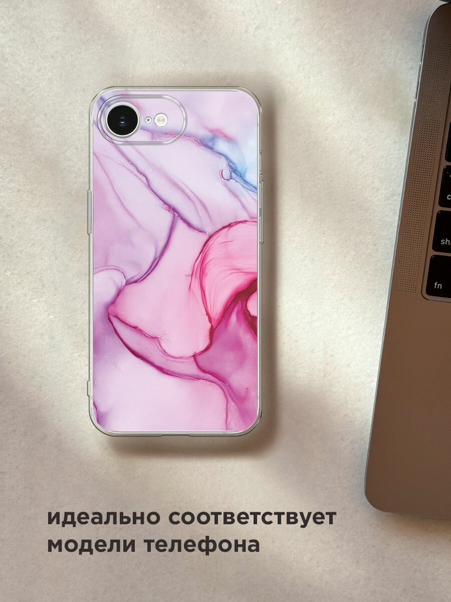 Чехол на Apple iPhone 16e/17e / Айфон 16е/17e с принтом "Розовые мраморные разводы" — фото 1