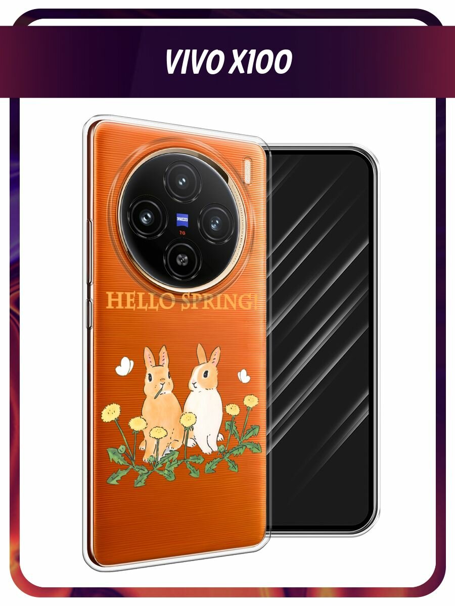 Чехол на Vivo X100 / Виво X100 с принтом "Весенние кролики", прозрачный