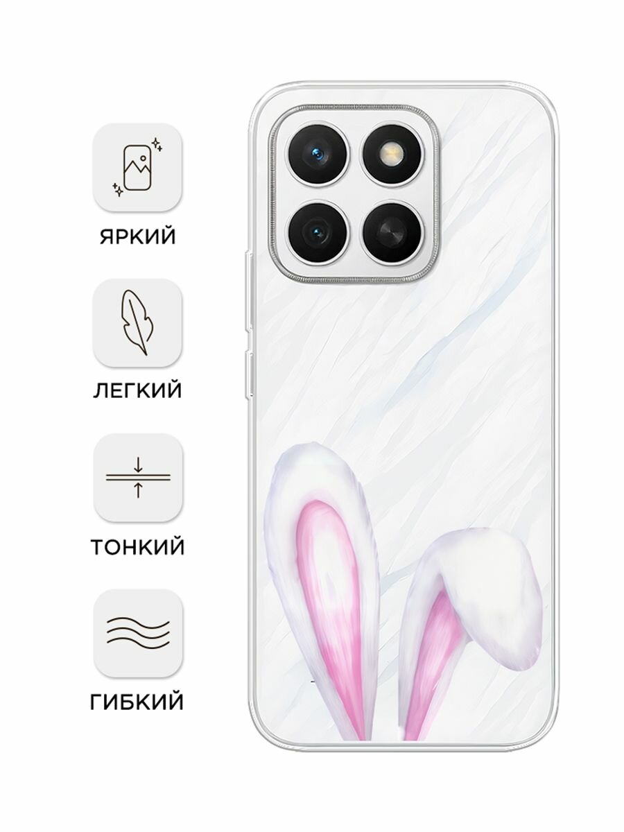 Чехол на Honor X8c / Хонор X8c с принтом "Кроличьи уши 2", прозрачный — фото 1