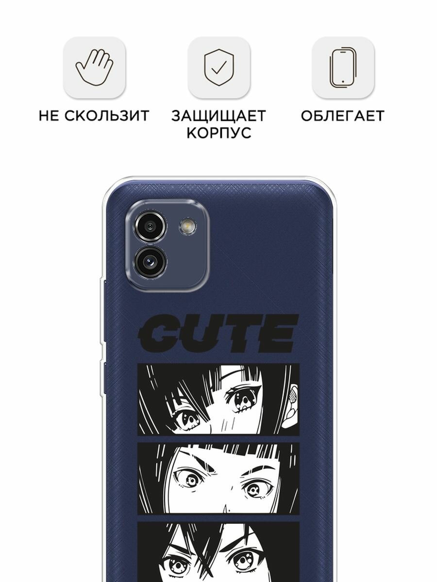 Чехол на Samsung Galaxy A03 / Самсунг Галакси А03 с принтом "Милые аниме девочки", прозрачный — фото 1