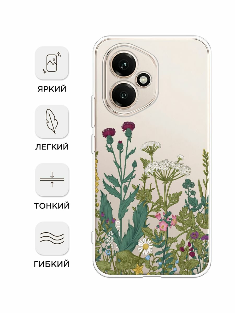 Чехол на Honor 400 / Хонор 400 с принтом "Дикие полевые цветы", прозрачный — фото 1