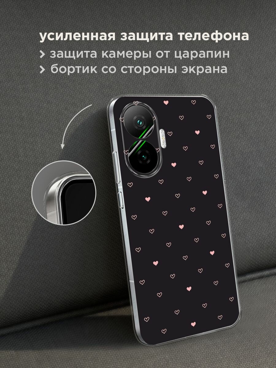Чехол на Poco F7 / Поко F7 с принтом "Черный фон и сердечки" — фото 1