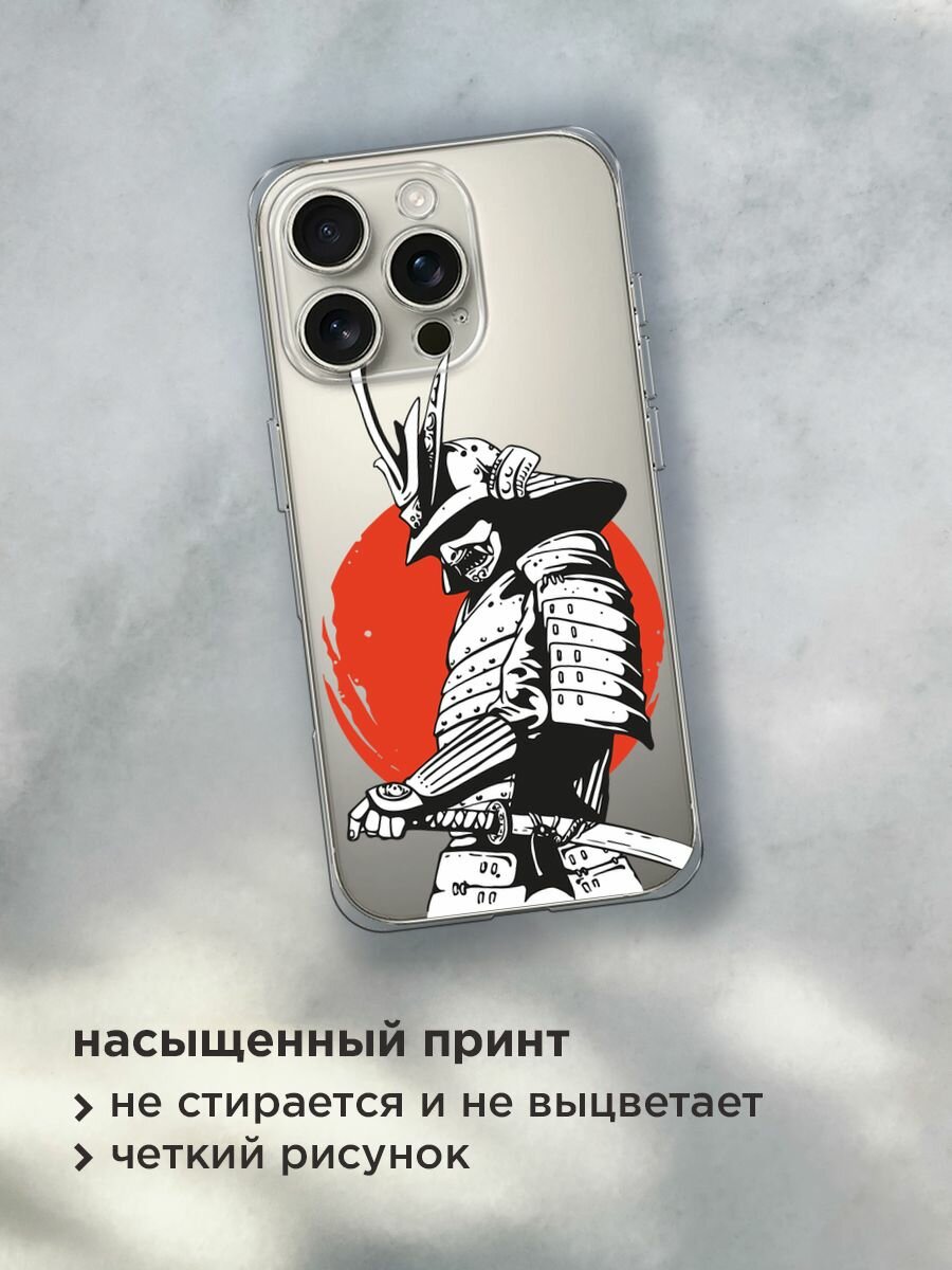 Чехол на Apple iPhone 16 Pro / Айфон 16 Про с принтом "Самурай с катаной", прозрачный — фото 1
