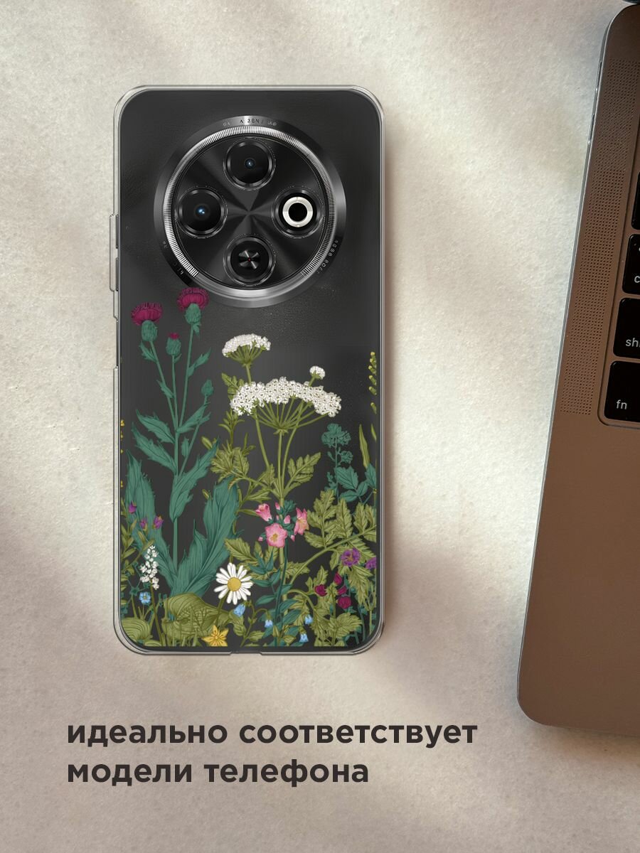 Чехол на Tecno Spark 30C / Текно Спарк 30C с принтом "Дикие полевые цветы", прозрачный — фото 1