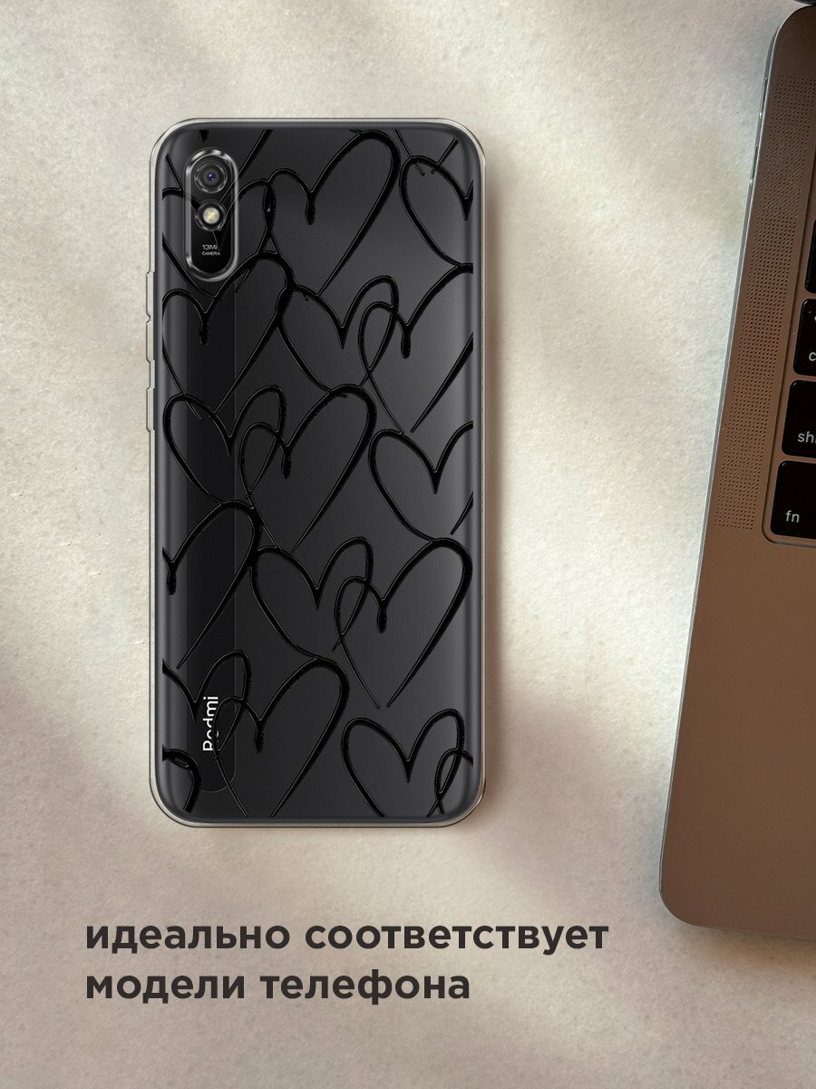 Чехол на Xiaomi Redmi 9A / Сяоми Редми 9А с принтом "Hearts doodle black 1" — фото 1