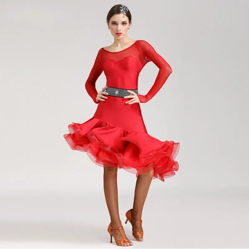 Платье для латиноамериканских танцев Vestido Baile Latino Красный, М, Красный