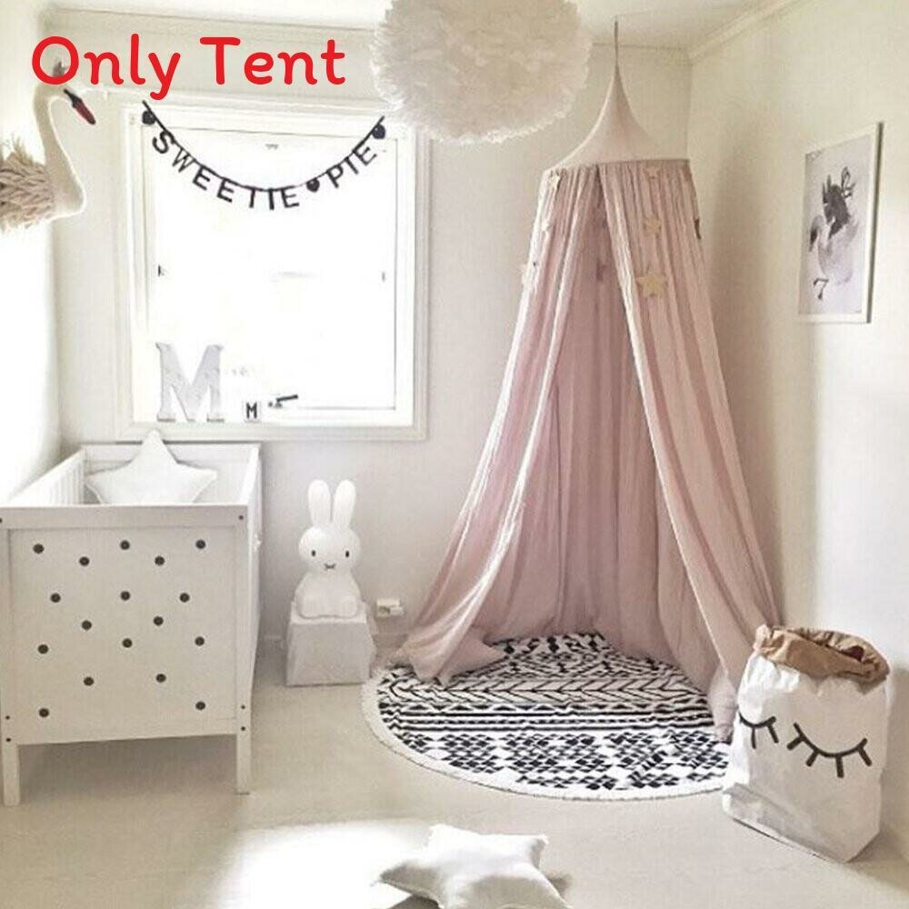 Кровать круглая canopy в скандинавском стиле для детской комнаты с балдахином и тентом розовая