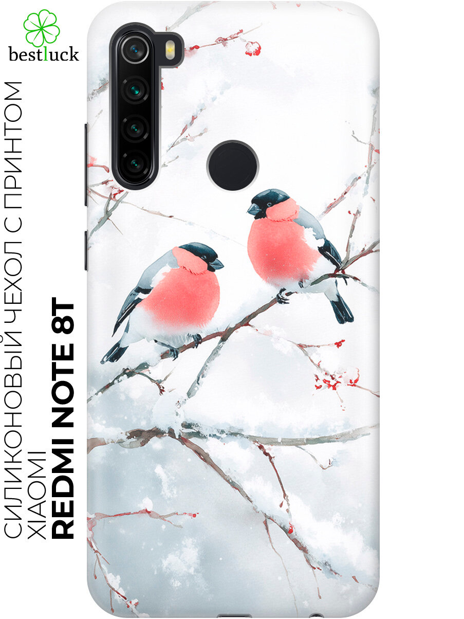 Силиконовый чехол на Xiaomi Redmi Note 8T с принтом "Зимнее танго снегирей"