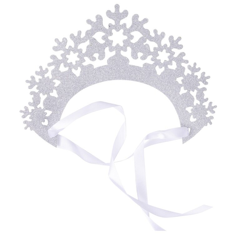 Кокошник карнавальный КНР Снежинки, серебро, блеск, с лентой