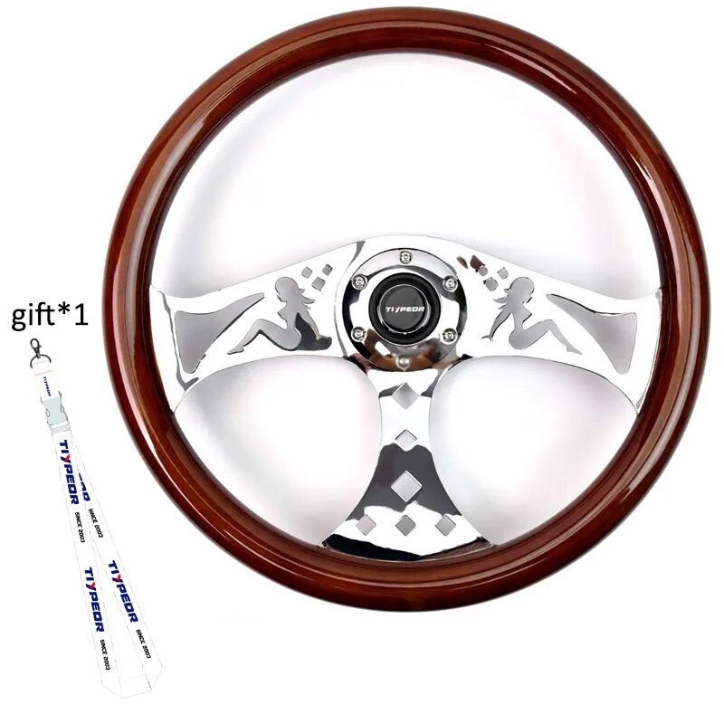 Хромированный деревянный руль с рисунком девушки из цельного дерева 380 мм для Freightliner/Kenworth/Peterbilt/Volvo/Western Star/Mack GZFXP166-01