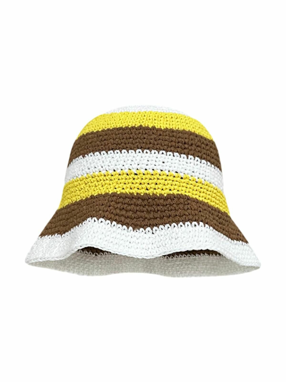Вязаная полосатая шляпа-ведро, Белый желтый