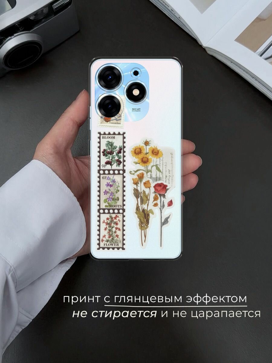 Чехол на Tecno Spark 10 Pro / Текно Спарк 10 Про с принтом Марки с цветами — фото 1