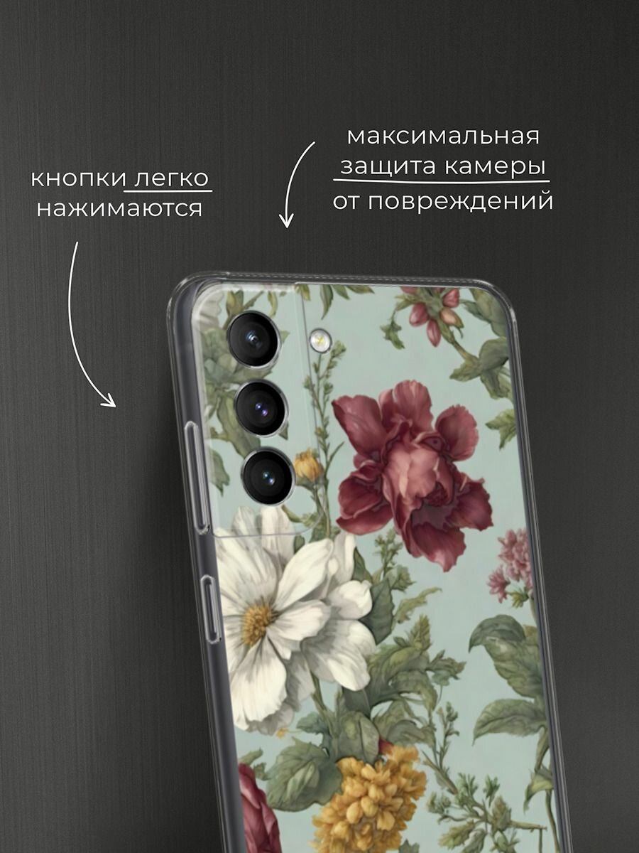 Силиконовый чехол на Samsung Galaxy S21 / Самсунг Галакси S21 с принтом Акварельные красные цветы — фото 1