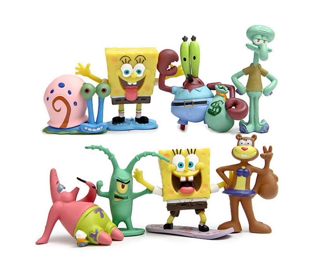 Мини фигурки Спанч Боб и Патрик Стар 8 штук, игрушки для детей, материал пластик, высота 4 см - 6,5 см, коллекционные, подарок для детей, дизайн мультфильма