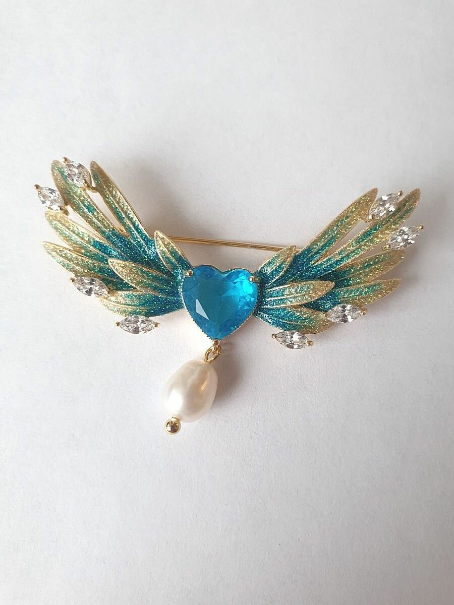 Брошь, фианит, жемчуг культивированный