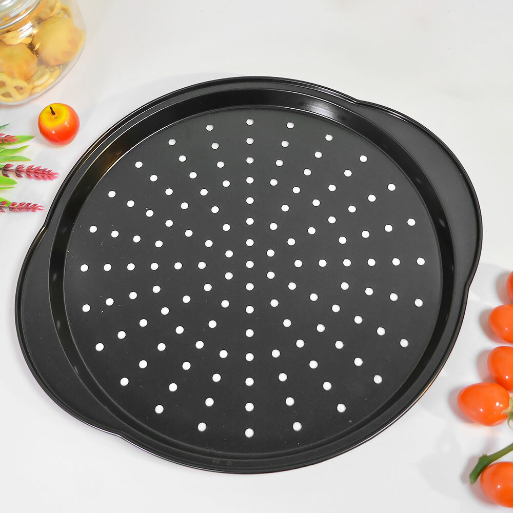 Форма для пиццы 33 см "HoReCa", сталь, антипригарное покрытие, перфорированное дно