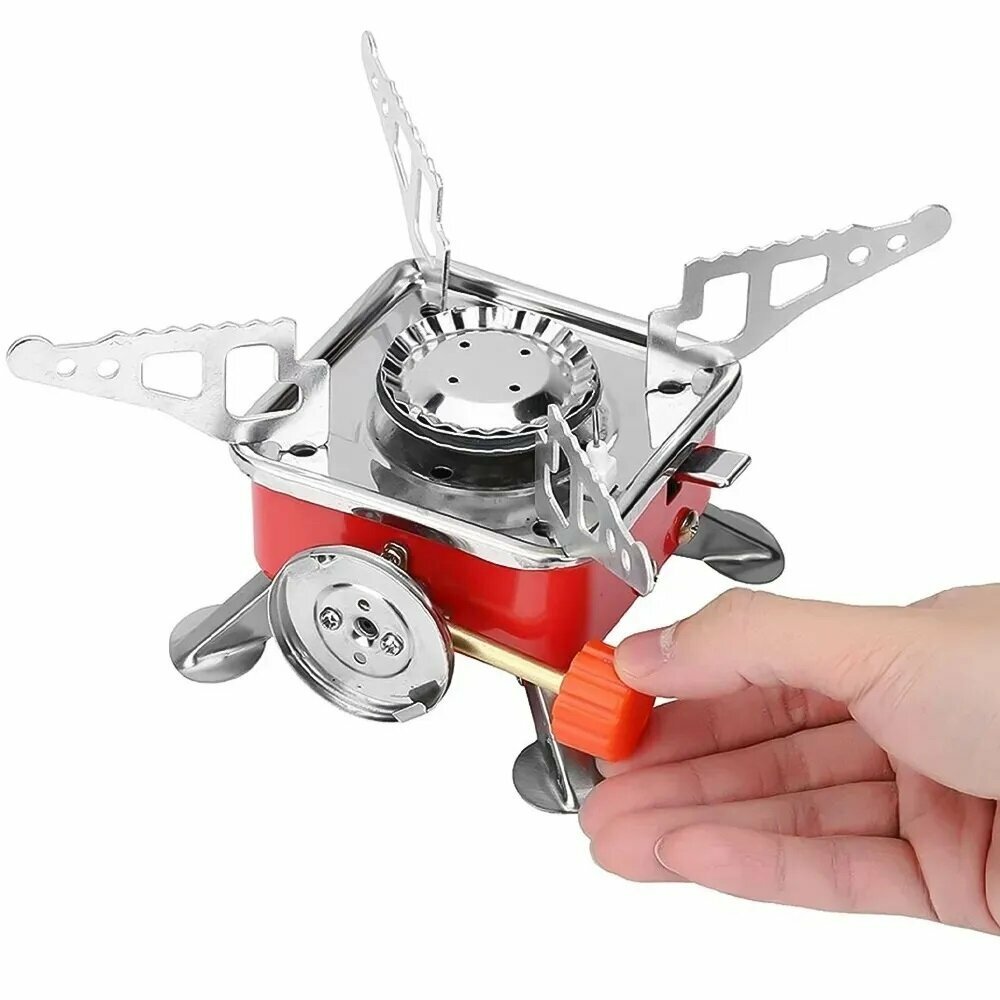 Газовая горелка туристическая, c пьезоподжигом / Портативная плитка для цангового баллона с чехлом / Горелка газовая малая