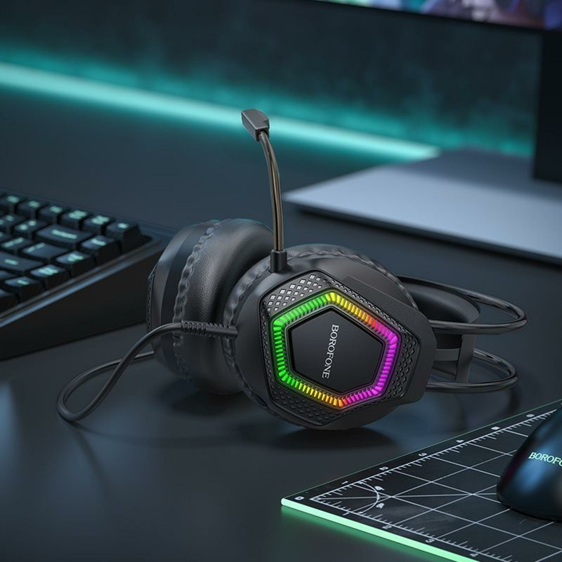 Игровая гарнитура BOROFONE Thunder BO105, накладные, RGB-подсветка, 2 м