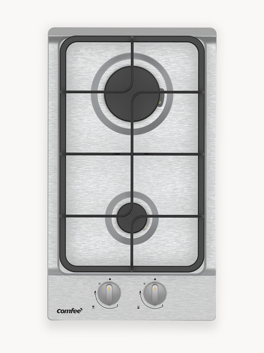 Газовая варочная панель Comfee CGH301X, 2 конфорки домино, ширина 30 см, нержавеющая сталь, электроподжиг, газ-контроль