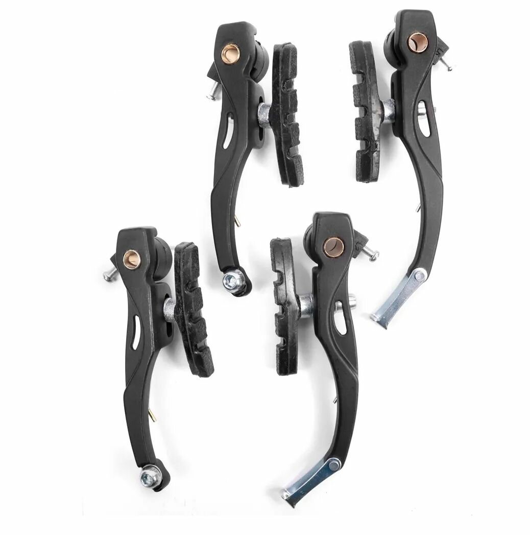 Тормозные рычаги с колодками V-brake, клещевой, две пары, алюминиевые, 107мм, колодки 60мм, черный