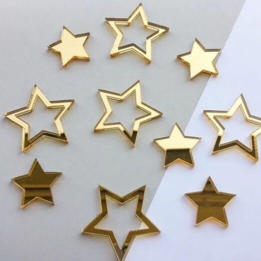Набор звёздочек для украшения торта/ Звезды для кексов, трайфлов, пирожных/ золотой зеркальный акрил