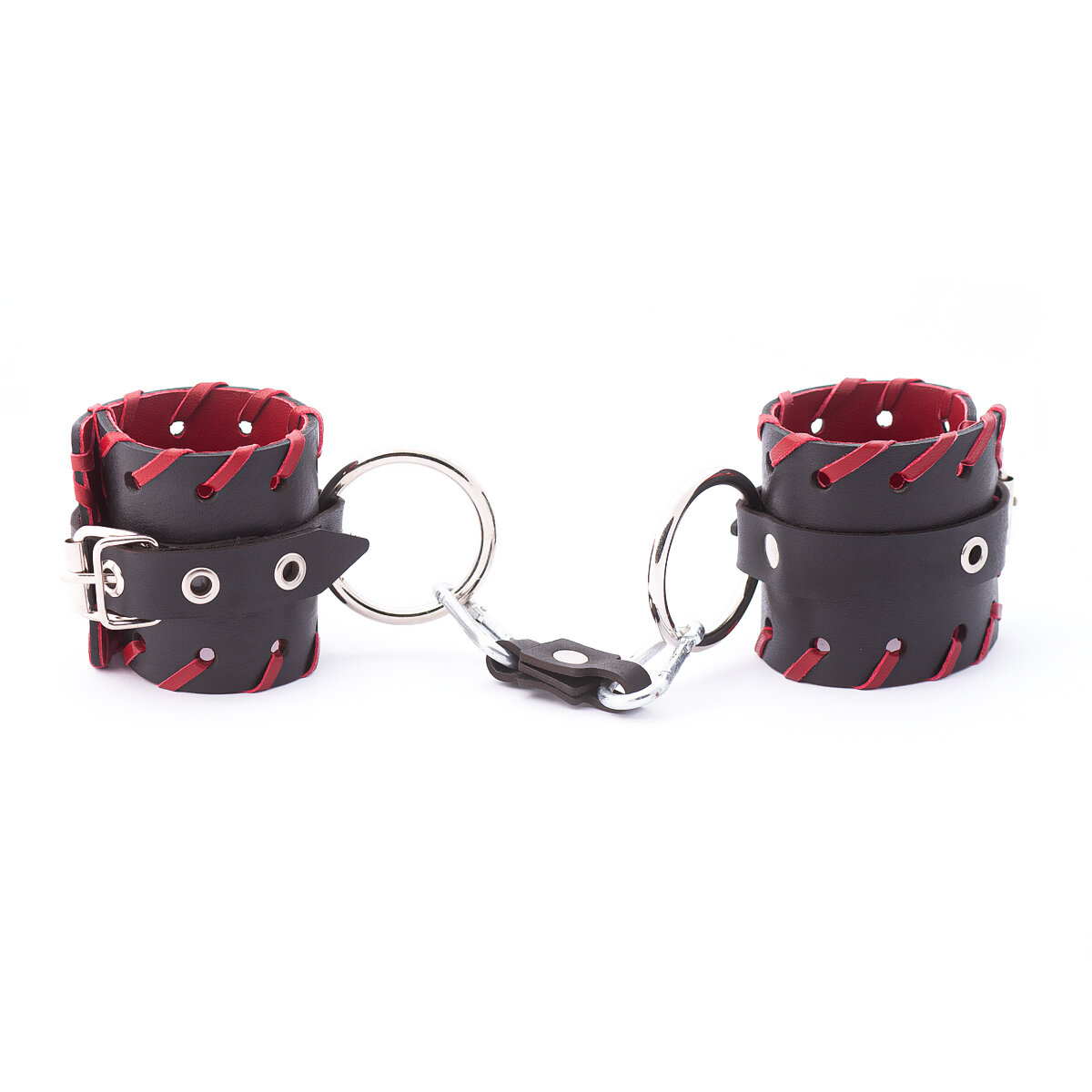 Наручники из натуральной кожи с красной окантовкой