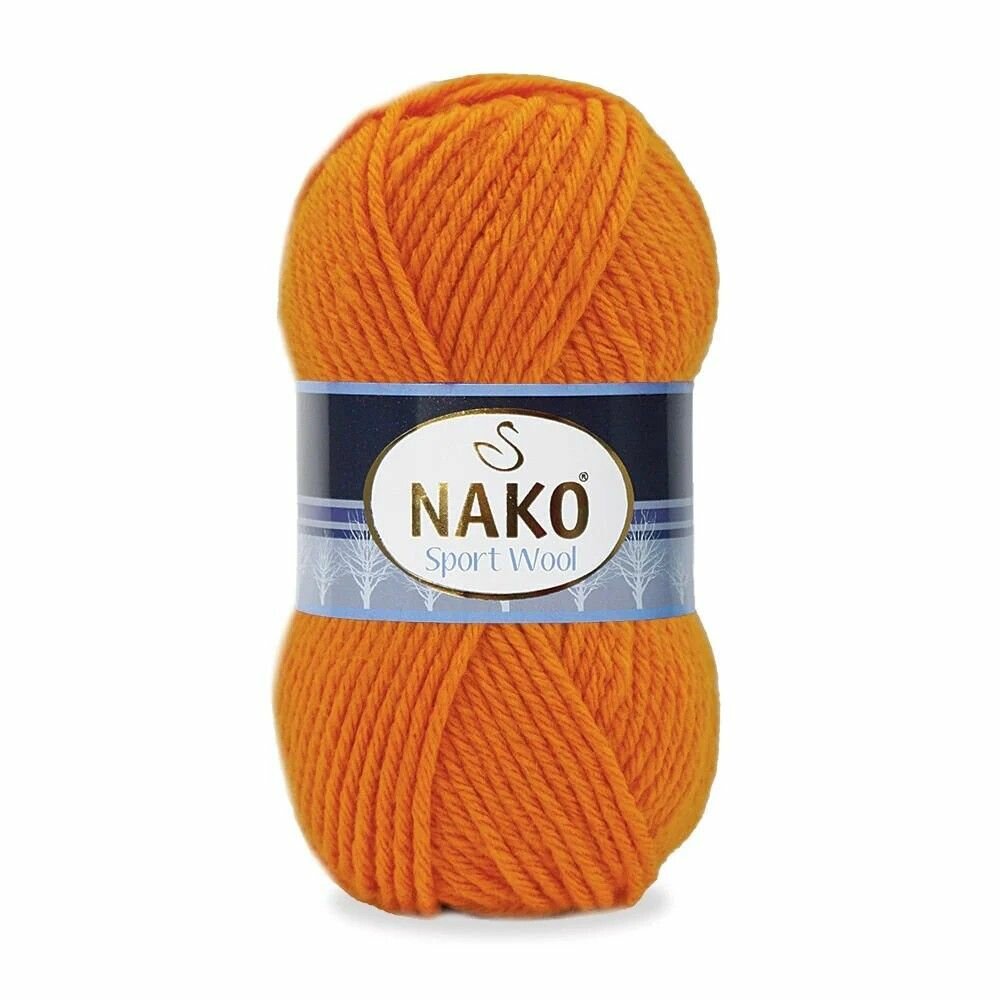 Пряжа Sport wool Nako, оранжевый - 93, 25% шерсть, 75% премиум акрил, 5 мотков, 100 г, 120 м.