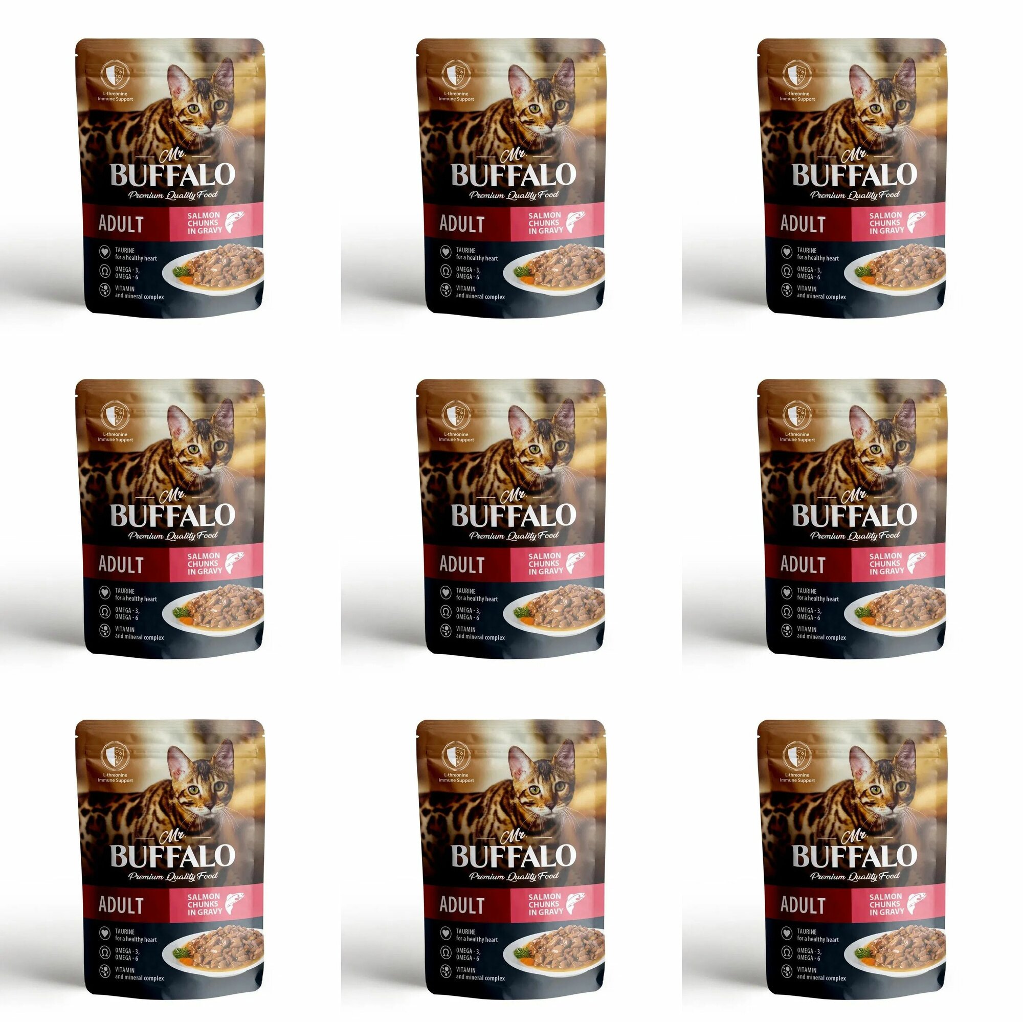 MR.BUFFALO ADULT HAIR & SKIN влажный корм для кошек с чувствительной кожей лосось в соусе 85г, 9шт