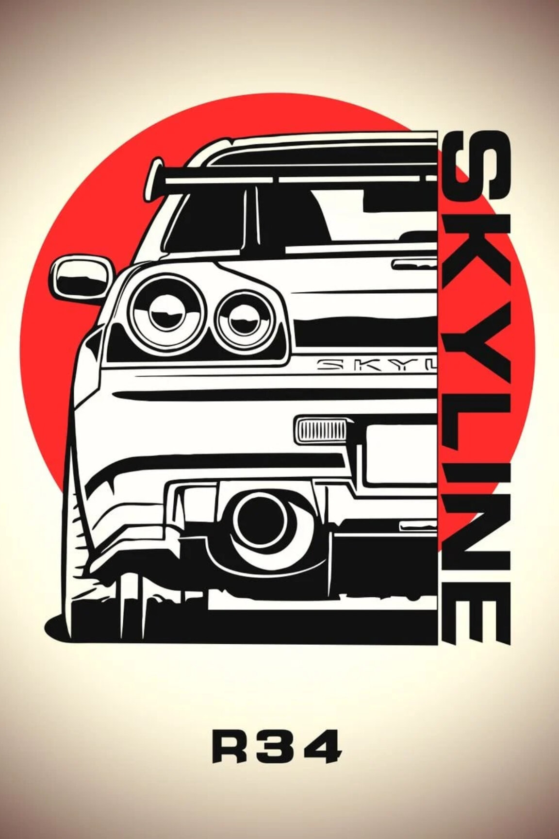 Постер / Плакат / Картина JDM White. Nissan Skyline GTR R34 60х40 см