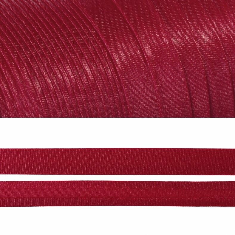 Косая бейка для шитья атлас (бейка атласная) шир.15мм цв. бордовый (132 метра)