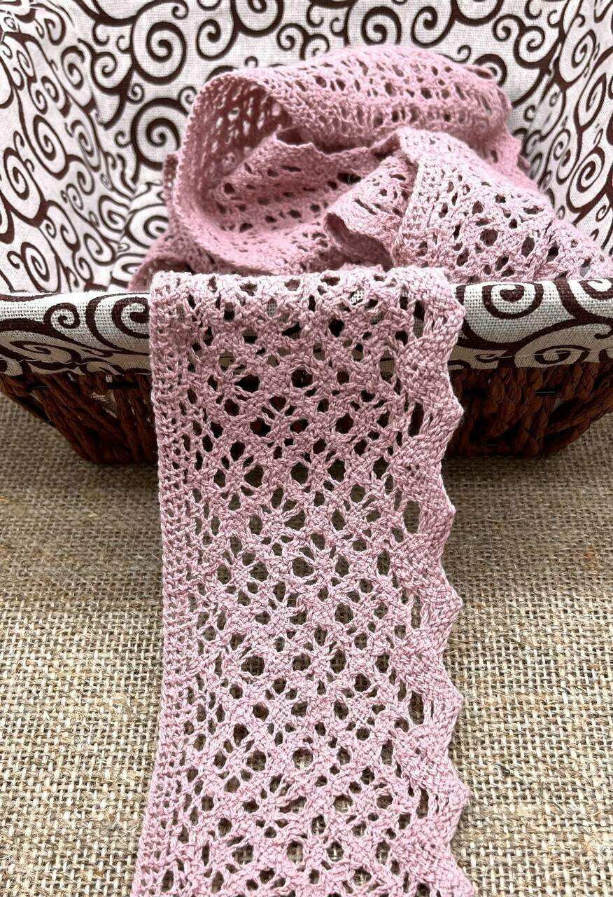 Кружево хлопок 75 мм / хлопковое кружево для рукоделия цв. пыльная роза (10 метров)