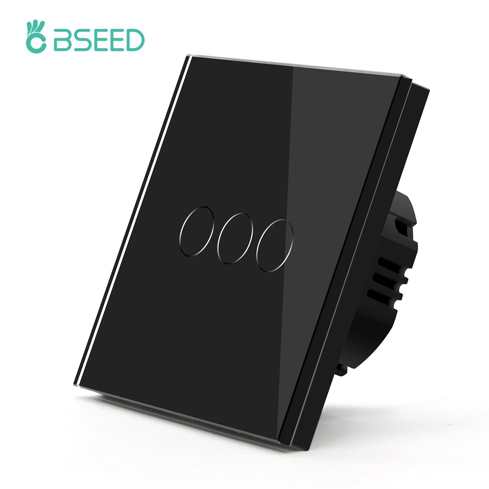 BSEED Розетка со стеклянной панелью 3Gang Switch черная